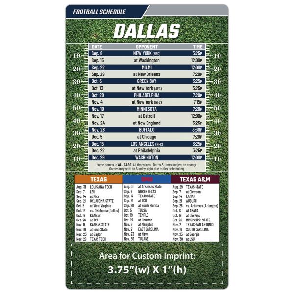 Dallas Cowboys Pro Football Schedule Magnets 4" x 7" | Custom-Magnets