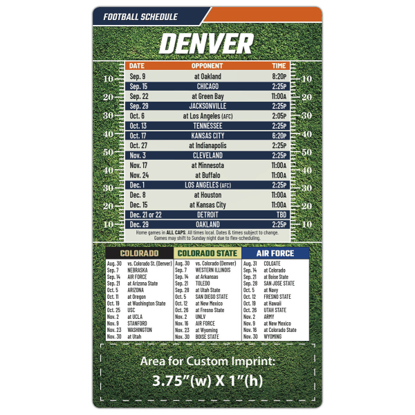 Denver Broncos Pro Football Schedule Magnets 4" x 7" | Custom-Magnets