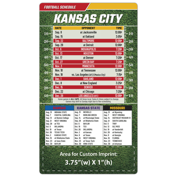 Kansas City Chiefs Pro Football Schedule Magnets 4" x 7" | Custom-Magnets