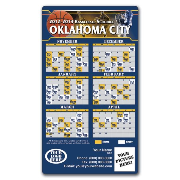 Oklahoma City Thunder Basketball Team Schedule Magnets 4" x 7" | Custom ...
